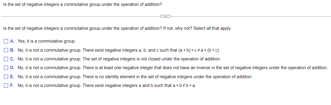 Solved Is the set of negative integers a commutative group | Chegg.com