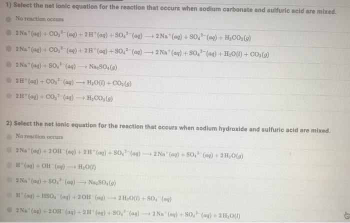 Solved 1) Select the net ionic equation for the reaction | Chegg.com