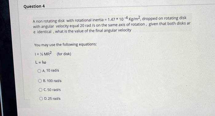 Solved A non rotating disk with rotational inertia | Chegg.com