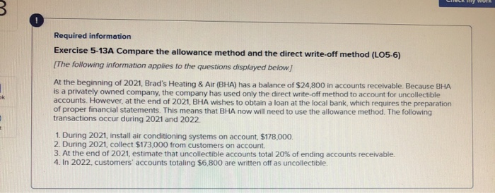 Solved B Required information Exercise 5-13A Compare the | Chegg.com