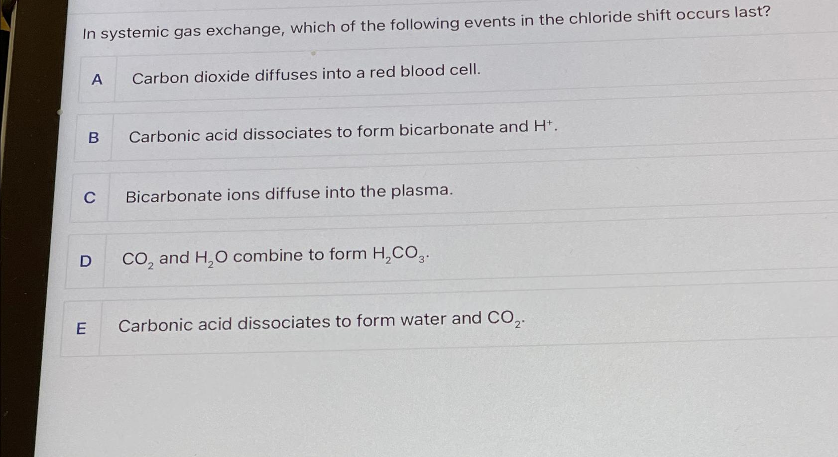 Solved In systemic gas exchange, which of the following | Chegg.com