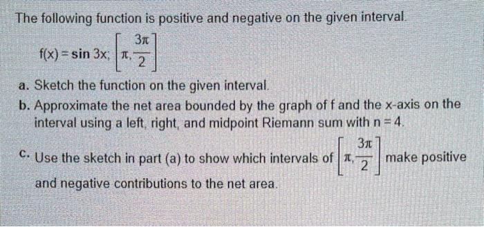 Solved The following function is positive and negative on | Chegg.com
