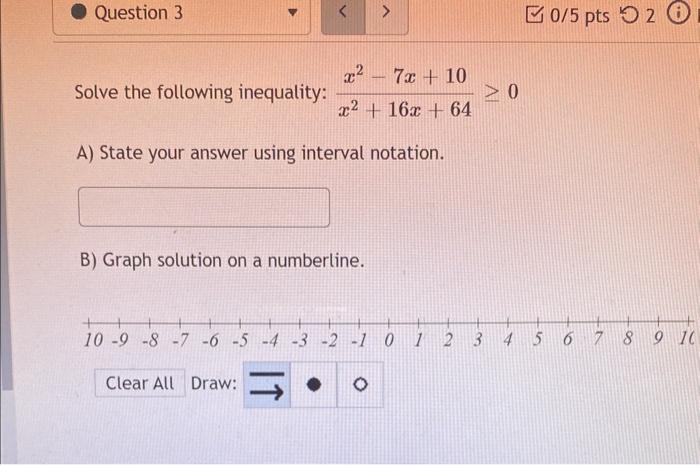 Solved Solve the following inequality: x2+16x+64x2−7x+10>0 | Chegg.com