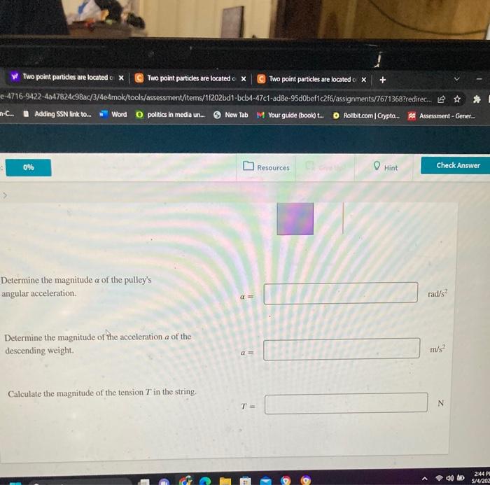 Solved A 240−g mass hangs from a string that is wrapped | Chegg.com
