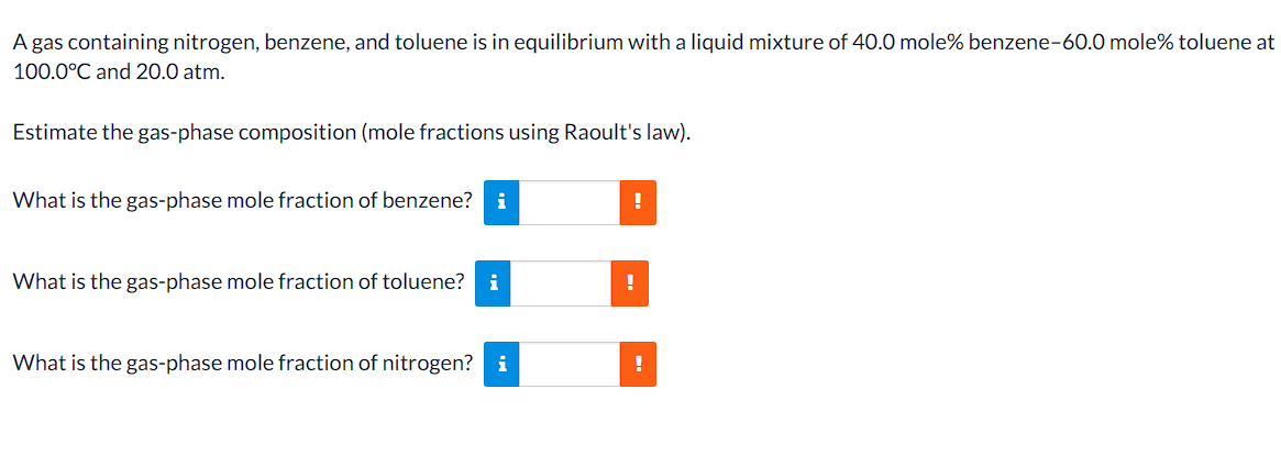 Solved A gas containing nitrogen, benzene, and toluene is in | Chegg.com