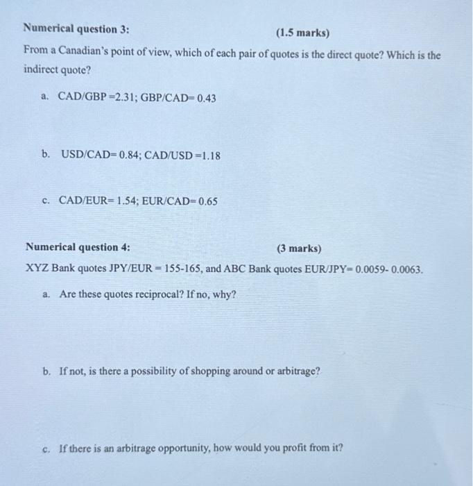 Solved Numerical question 1: (1 mark) Suppose the exchange | Chegg.com