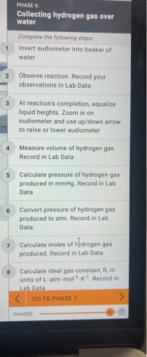 PHASE 6: Collecting hydrogen gas over water Complete | Chegg.com
