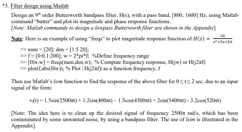 Solved *3. ﻿Filter design using MatlabDesign an 9th ﻿order | Chegg.com