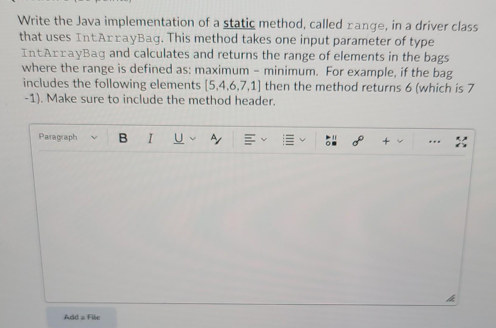 Solved Write the Java implementation of a static method, | Chegg.com
