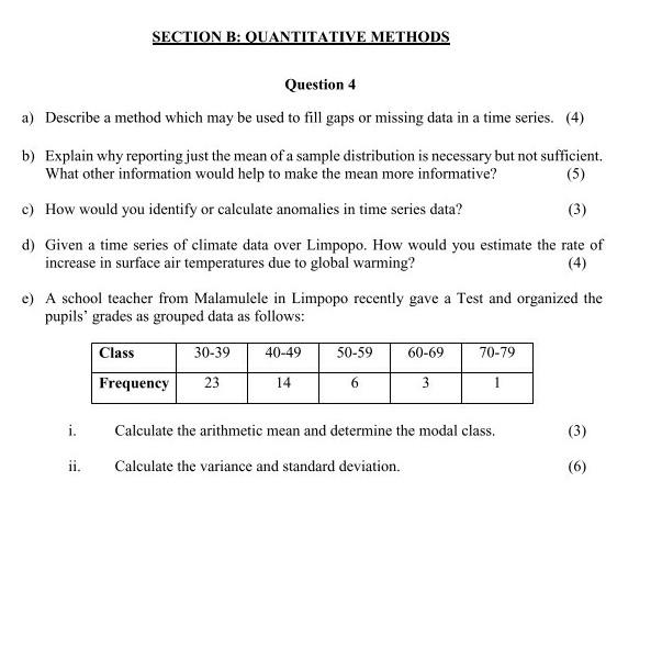 Solved SECTION B: QUANTITATIVE METHODS Question 4 a) | Chegg.com