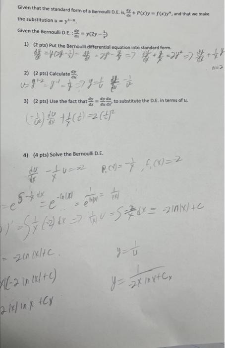 Solved Given that the standard form of a Bernoulli D.E. is, | Chegg.com