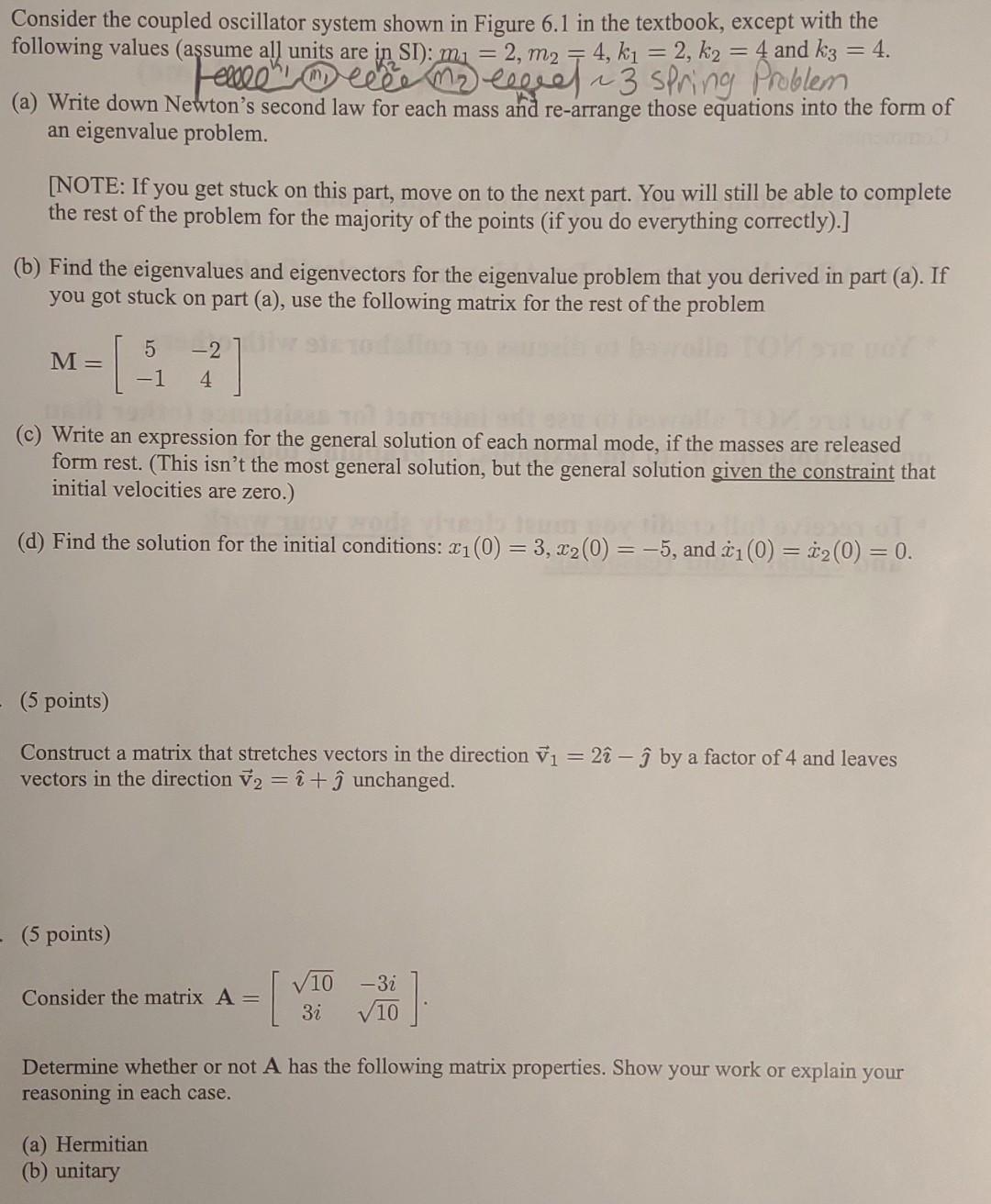 Solved Consider The Coupled Oscillator System Shown In