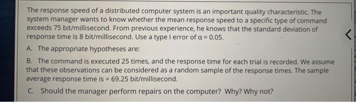 Solved The Response Speed Of A Distributed Computer System 3610