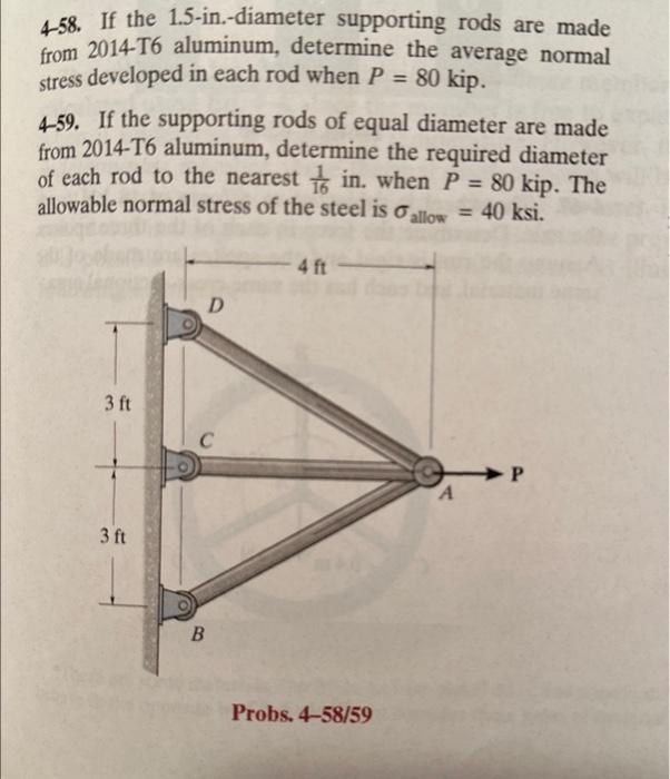 Solved 4-58. If the 1.5 -in.-diameter supporting rods are | Chegg.com