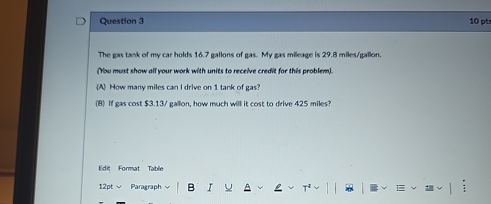 Solved Question 310 ﻿ptsThe gas tank of my car holds 16.7 | Chegg.com