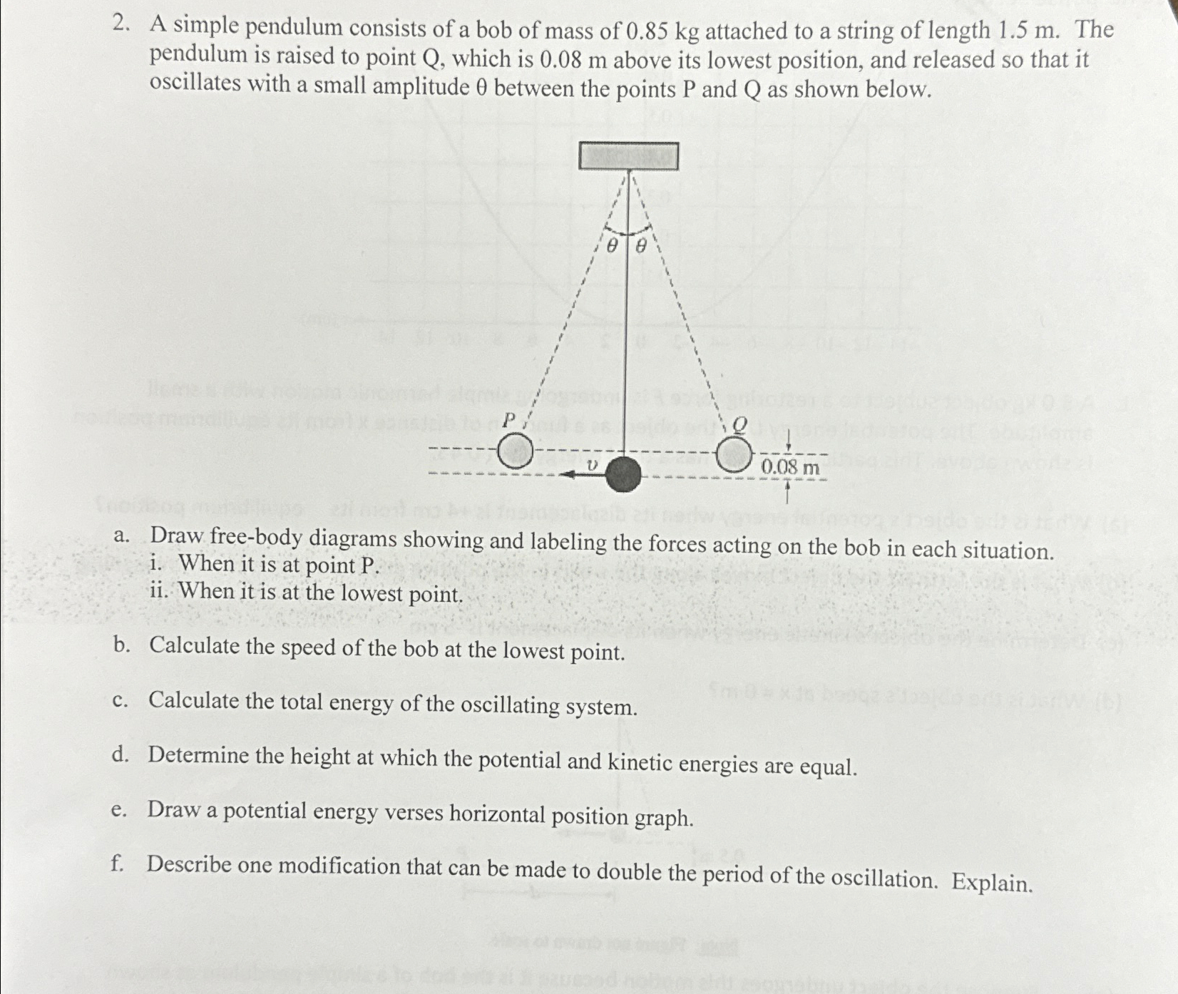 Solved A simple pendulum consists of a bob of mass of 0.85kg | Chegg.com