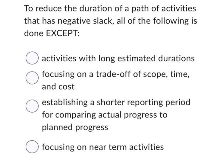 Solved To reduce the duration of a path of activities that | Chegg.com