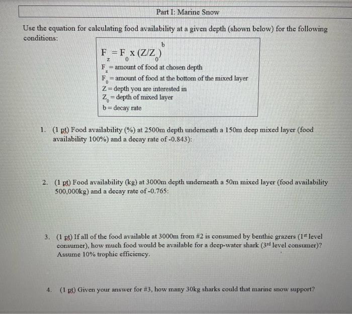 Solved Use the equation for calculating food availability at | Chegg.com