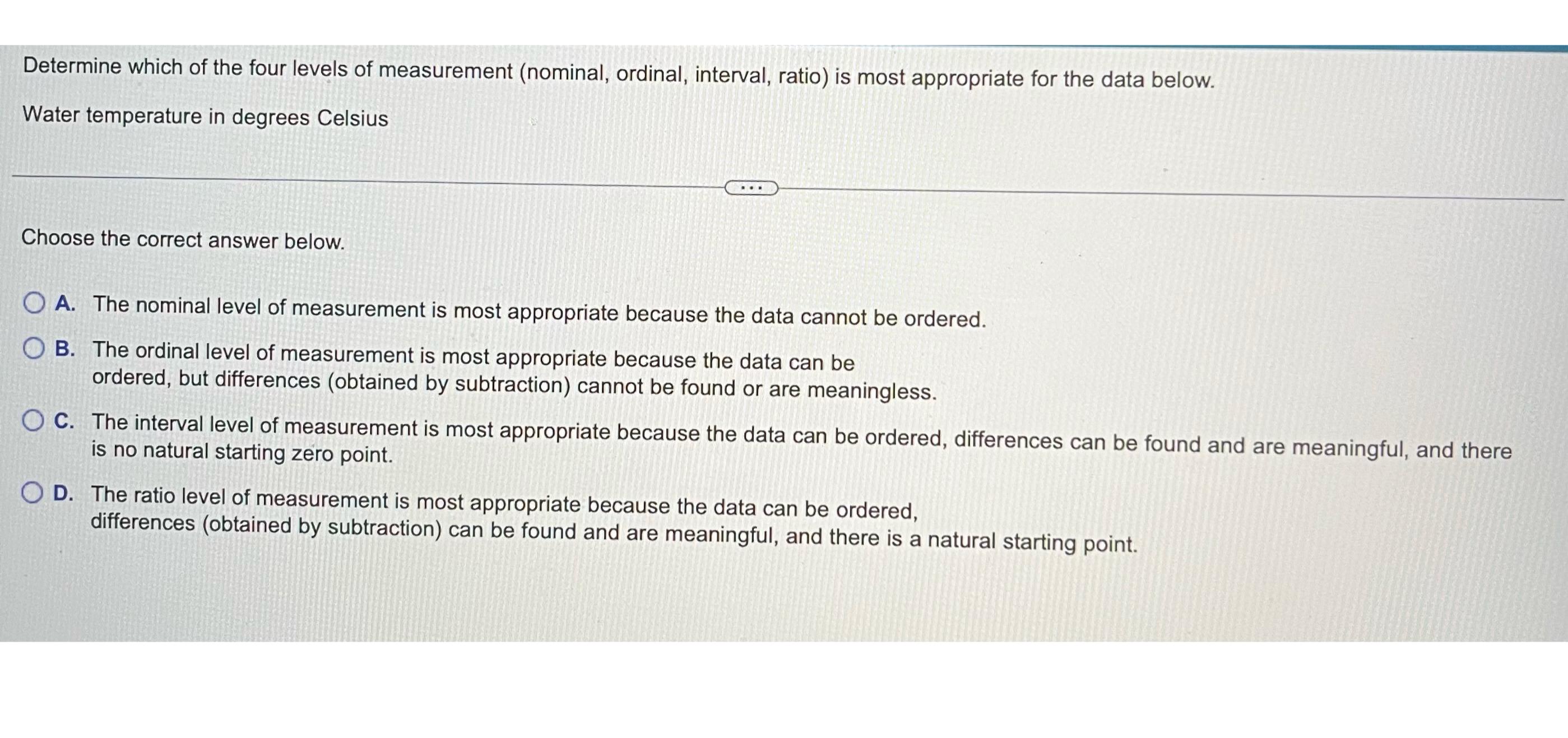 Solved Determine which of the four levels of measurement | Chegg.com