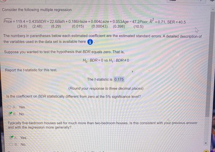 Solved Consider the following multiple regression Price = | Chegg.com