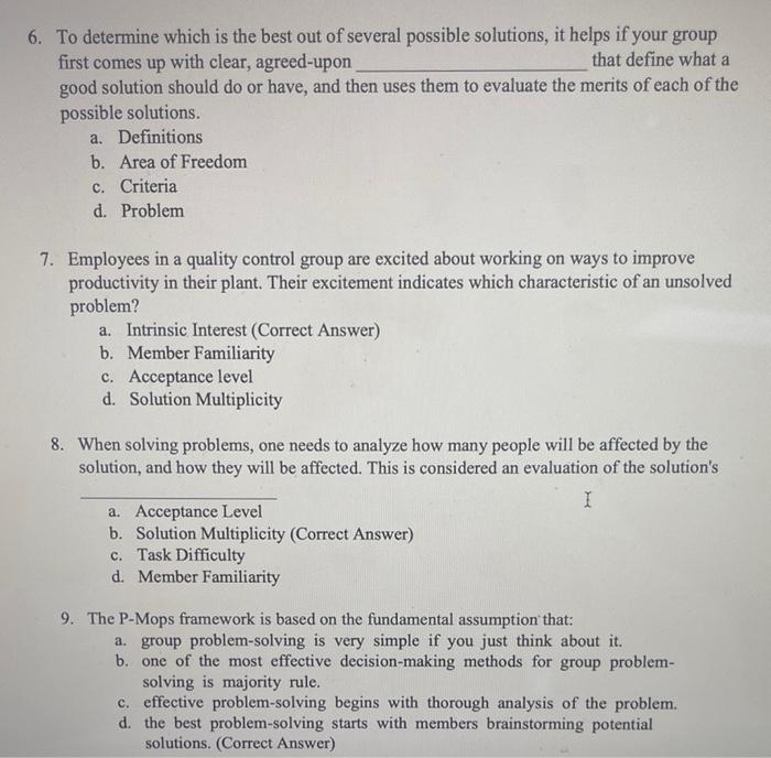 2. Group problem-solving tends to produce solutions | Chegg.com