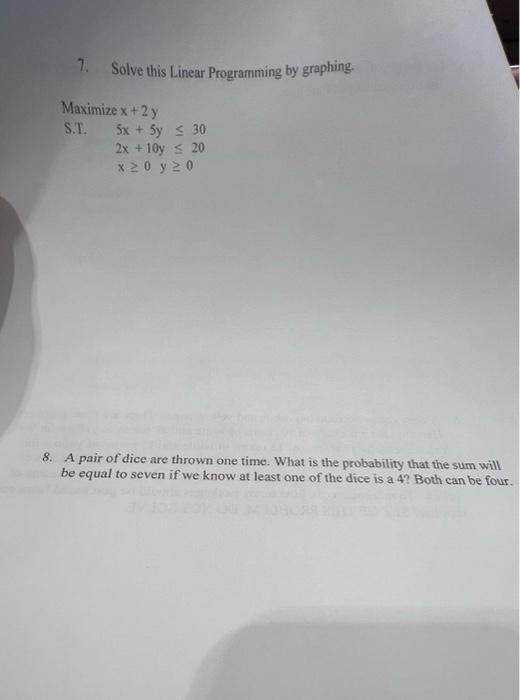 Solved 7. Solve this Linear Programming by graphing. | Chegg.com