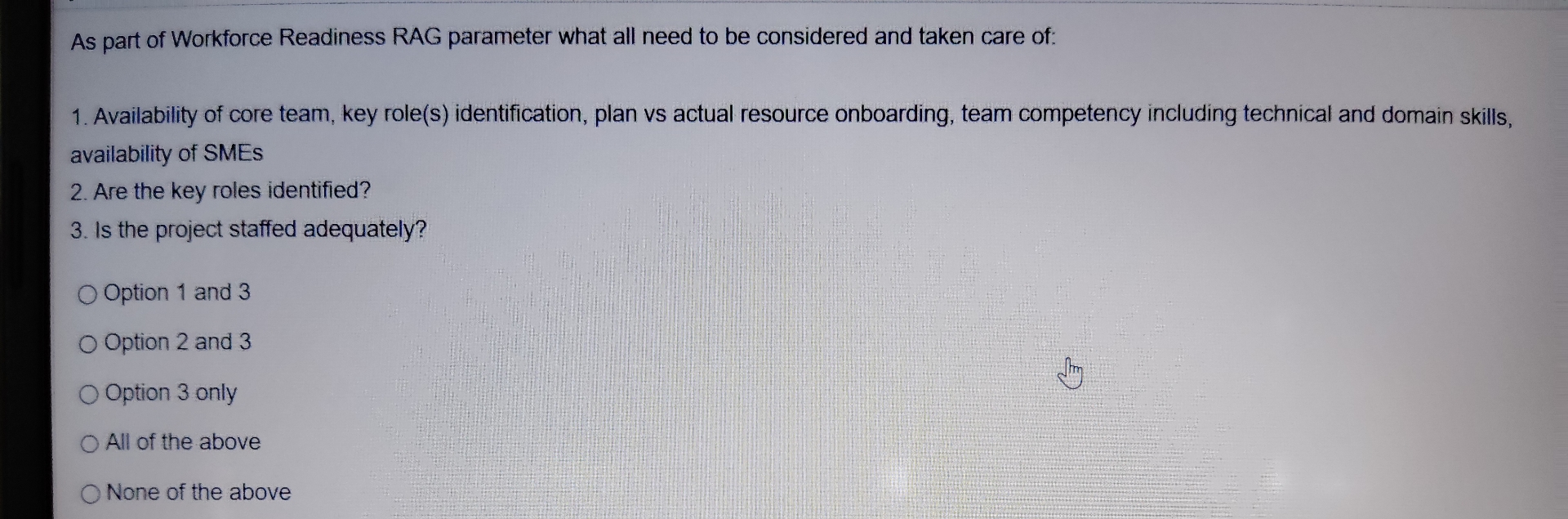 Solved As part of Workforce Readiness RAG parameter what all | Chegg.com