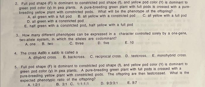 Solved 2. Full pod shape (F) is dominant to constricted pod | Chegg.com