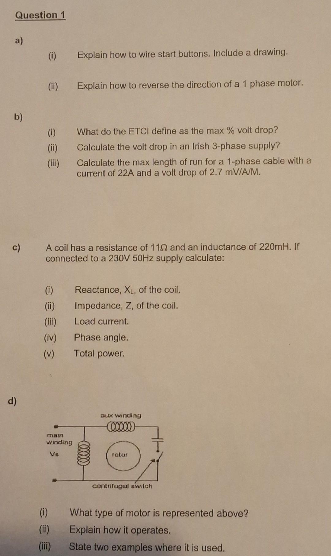 Solved Question 1 a) (i) Explain how to wire start buttons. | Chegg.com