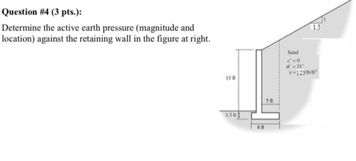 Solved Question \#4 (3 pts.): Determine the active earth | Chegg.com