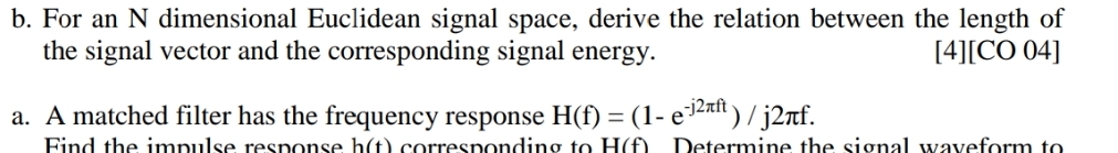 Solved b. ﻿For an N dimensional Euclidean signal space, | Chegg.com