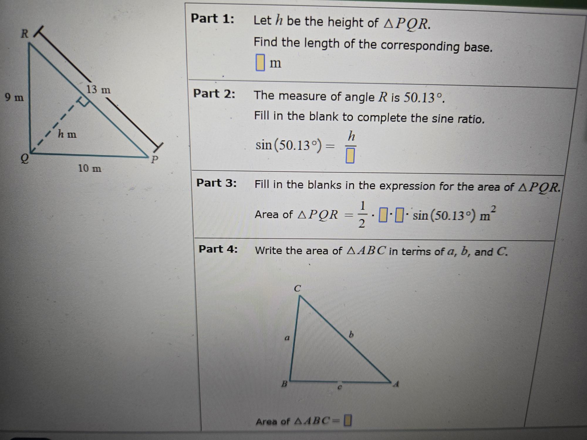 Solved Part 1: , ﻿Let h ﻿be the height of ????PQR.Find the | Chegg.com