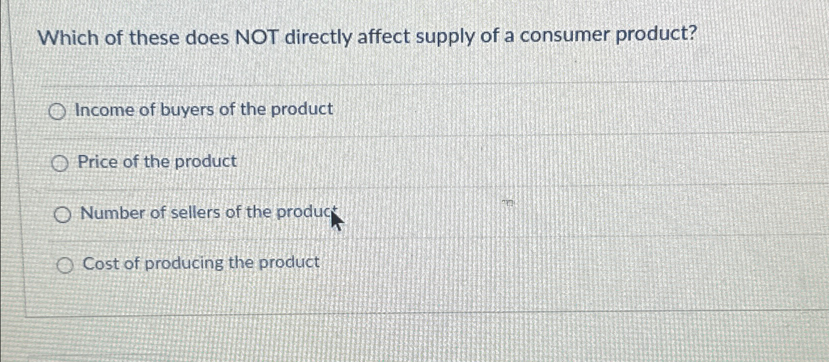 Solved Which of these does NOT directly affect supply of a | Chegg.com