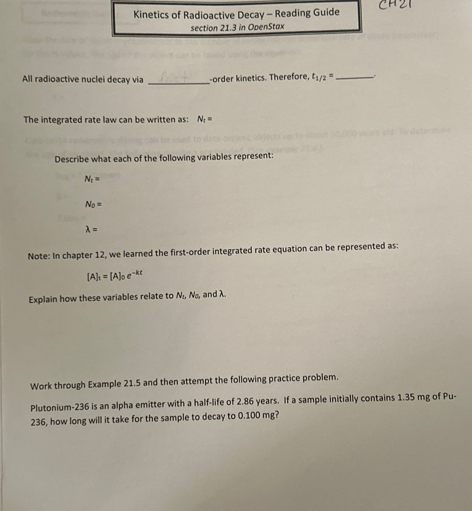 Solved Kinetics of Radioactive Decay - ﻿Reading Guide | Chegg.com