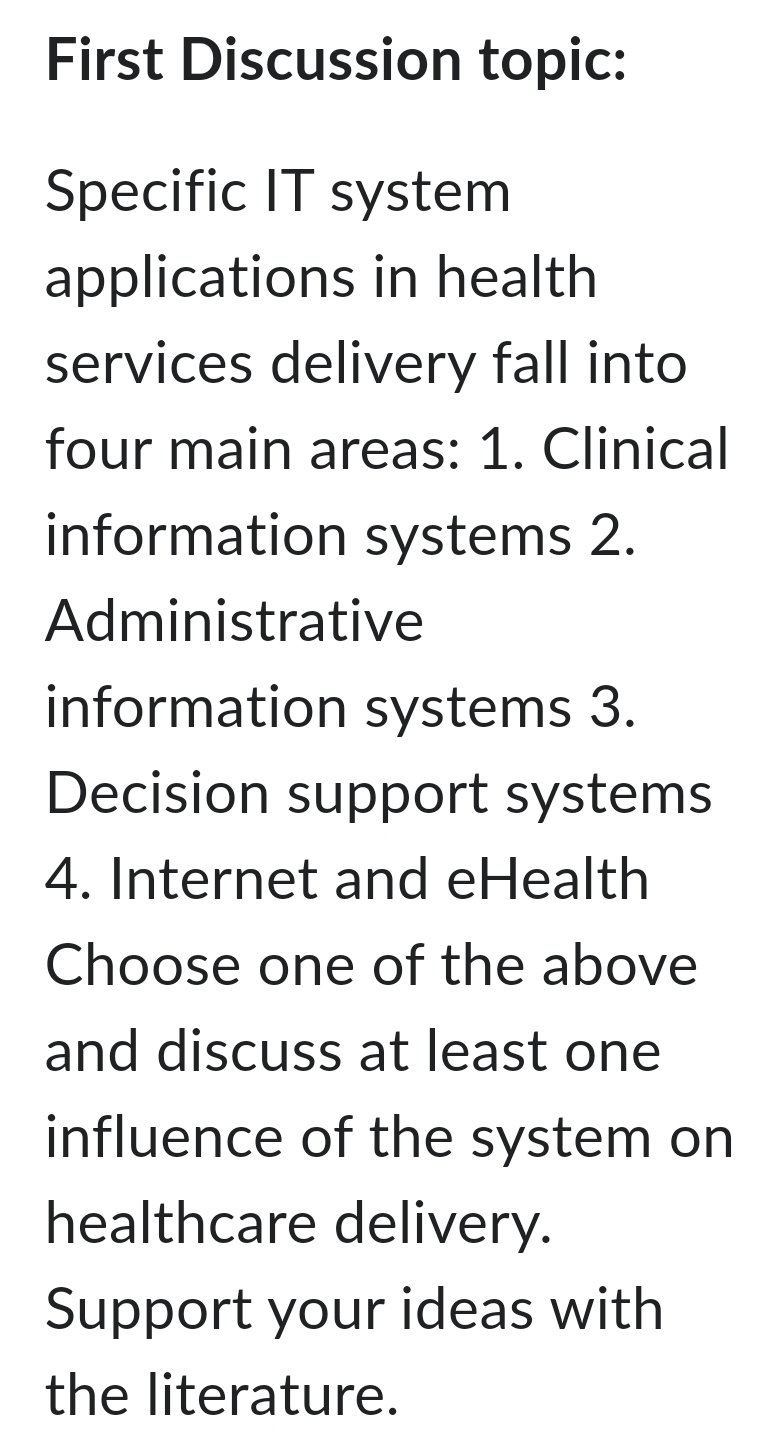 Solved First Discussion topic:Specific IT system | Chegg.com