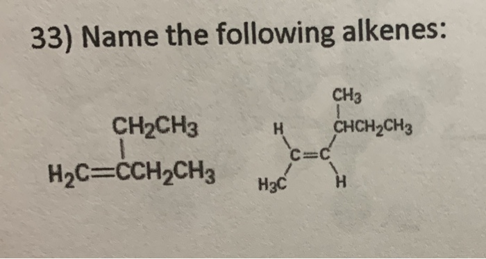 Solved 33) Name the following alkenes: CH3 CHCH2CH3 CH2CH3 | Chegg.com