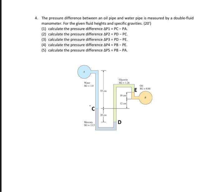 Solved 4. The pressure difference between an oil pipe and | Chegg.com