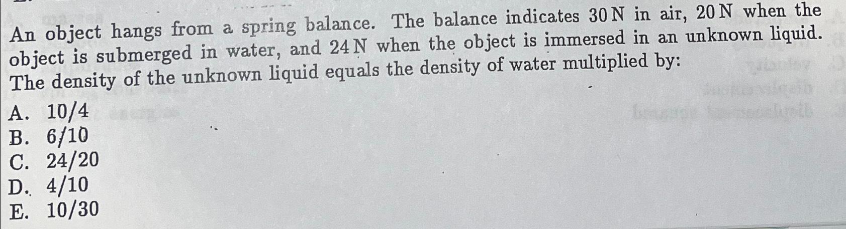 Solved An object hangs from a spring balance. The balance | Chegg.com