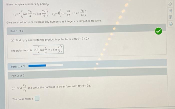 Solved Given complex numbers z1 and z2 ' | Chegg.com