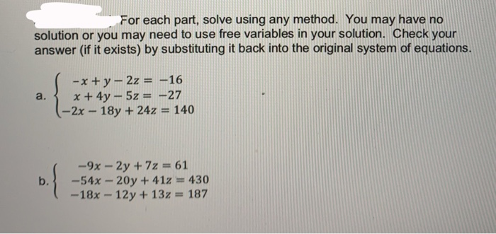 Solved For each part, solve using any method. You may have | Chegg.com