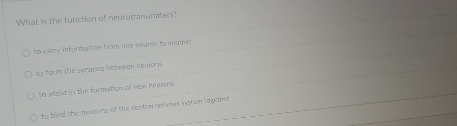 Solved What is the function of neurotransmitters?to carry | Chegg.com