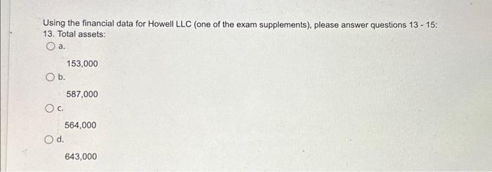 Solved Using the financial data for Howell LLC (one of the | Chegg.com