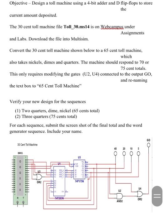 Solved Objective - Design a toll machine using a 4-bit adder | Chegg.com