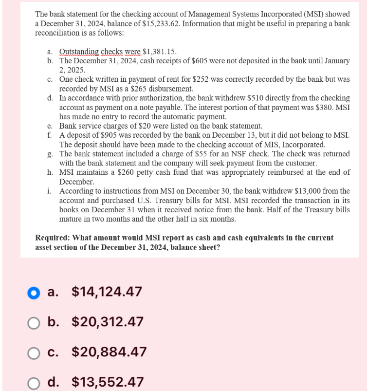 Solved The bank statement for the checking account of | Chegg.com