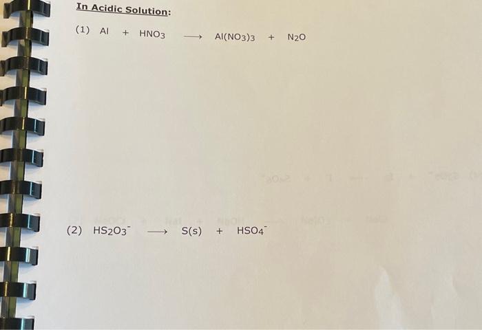 In Acidic Solution: (1) Al+HNO3 Al(NO3)3+N2O | Chegg.com