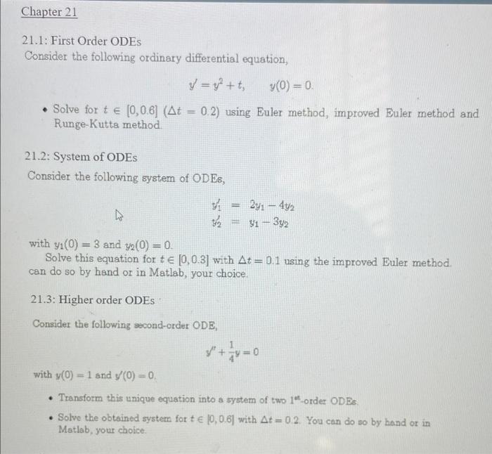 Solved 21.1: First Order ODEs Consider the following | Chegg.com