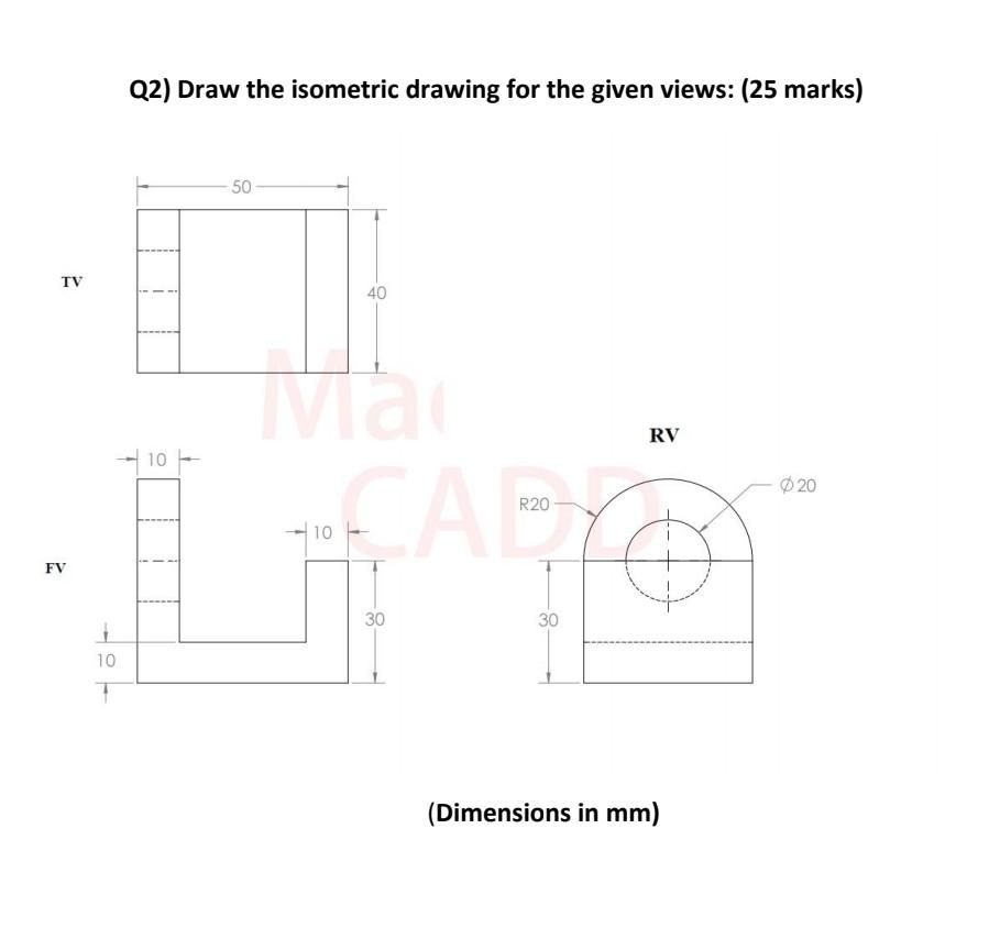 Solved Q2) Draw the isometric drawing for the given views: | Chegg.com