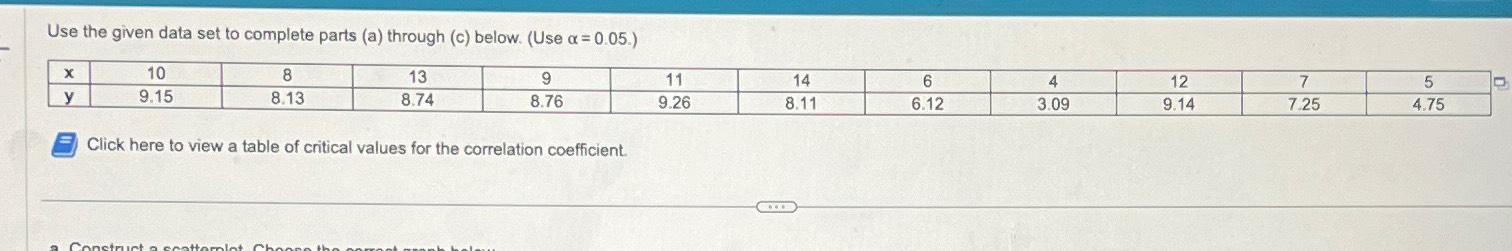 Use the given data set to complete parts (a) ﻿through | Chegg.com