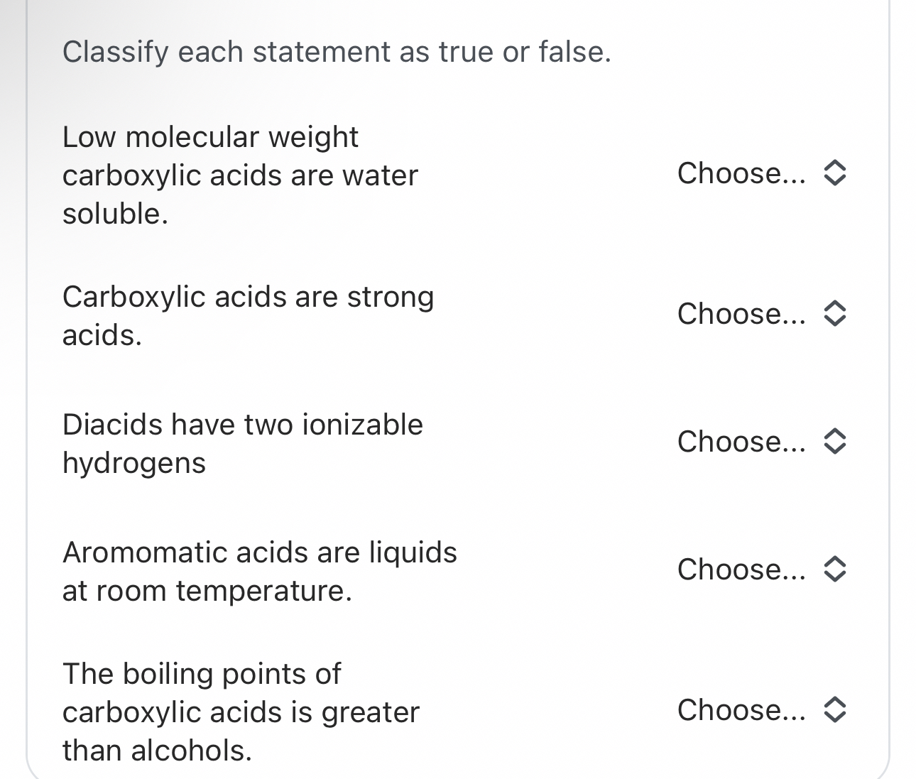 Solved Classify each statement as true or false.Low | Chegg.com