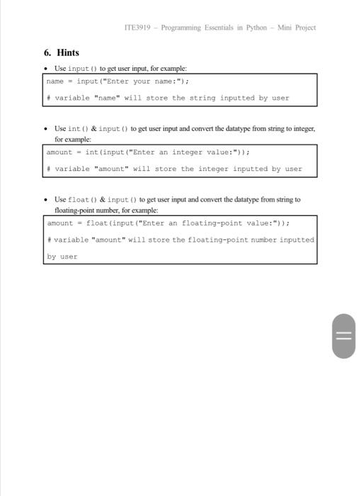 Solved ITE3919 - Programming Essentials in Python - Mini | Chegg.com